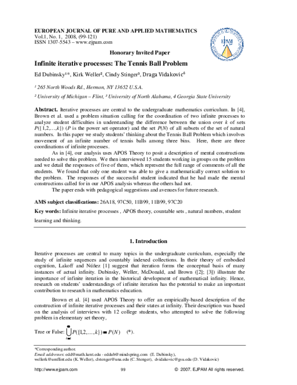 Pdf Infinite Iterative Processes The Tennis Ball Problem Ed Ed
