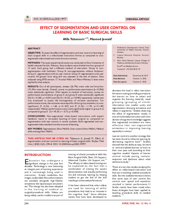 Pdf Effect Of Segmentation And User Control On Learning Of Basic