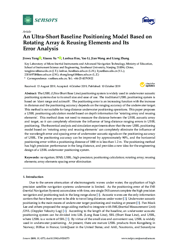 Pdf An Ultra Short Baseline Positioning Model Based On Rotating Array And Reusing Elements And
