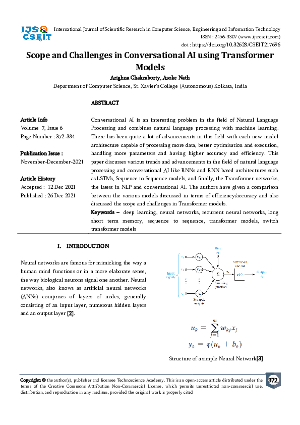Pdf Scope And Challenges In Conversational Ai Using Transformer Models