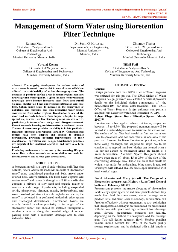 (PDF) Management of Storm Water using Bioretention Filter Technique