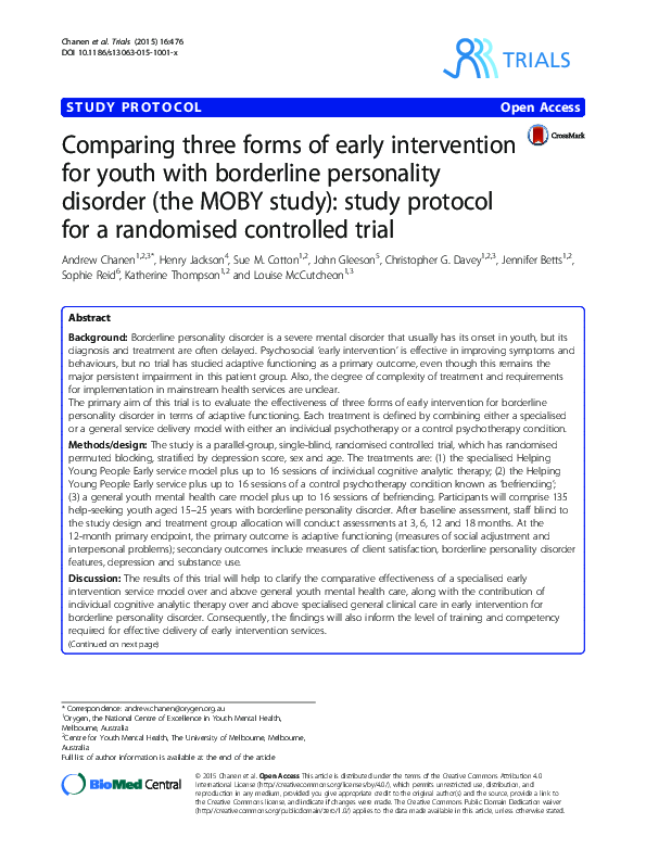 (PDF) Comparing three forms of early intervention for youth with ...