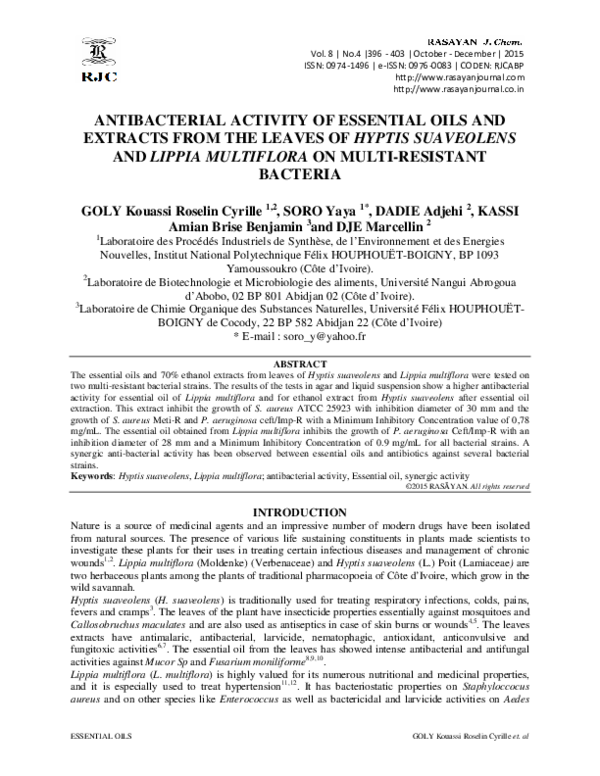 (PDF) Antibacterial Activity of Essential Oils and Extracts from the ...