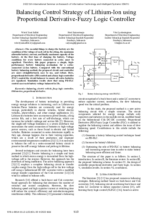 (PDF) Balancing Control Strategy of Lithium-Ion using Proportional Derivative-Fuzzy Logic Controller