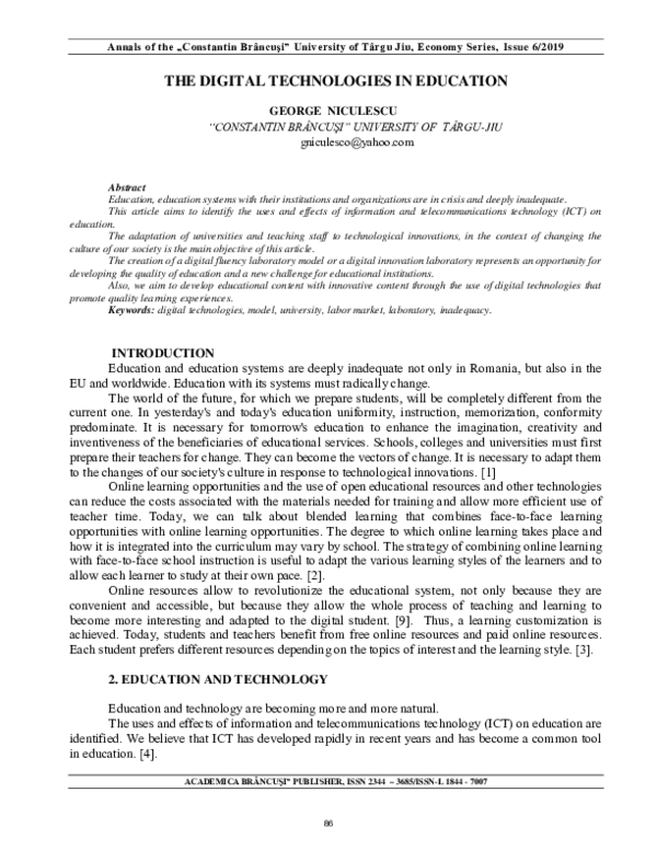 (PDF) Digital Technologies in Education