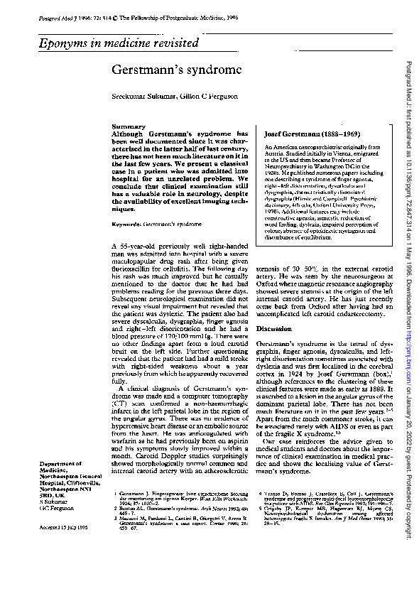 (PDF) Gerstmann's syndrome