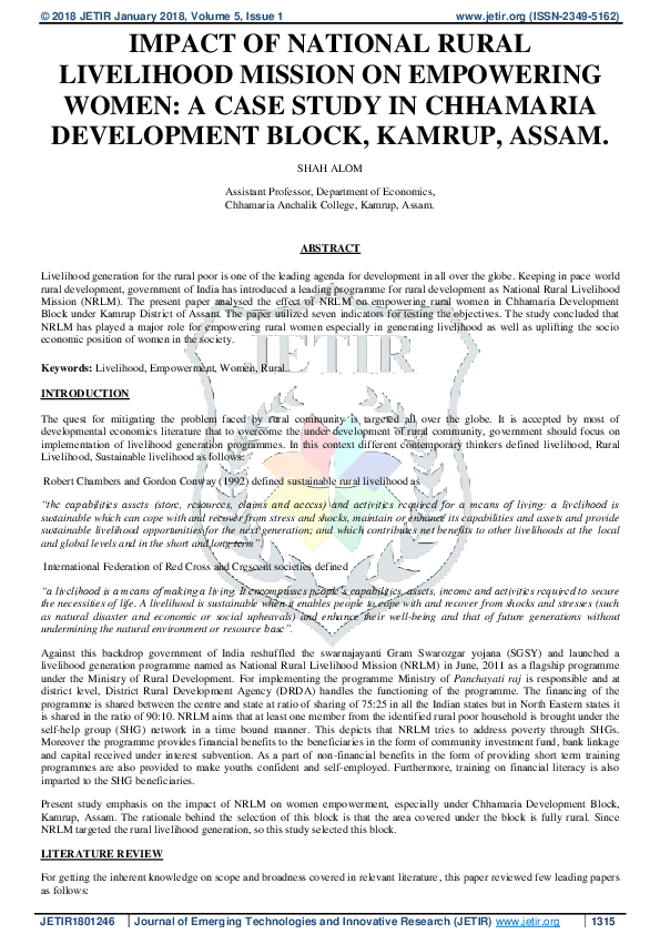 (PDF) Impact of National Rural Livelihood Mission on Livelihood ...