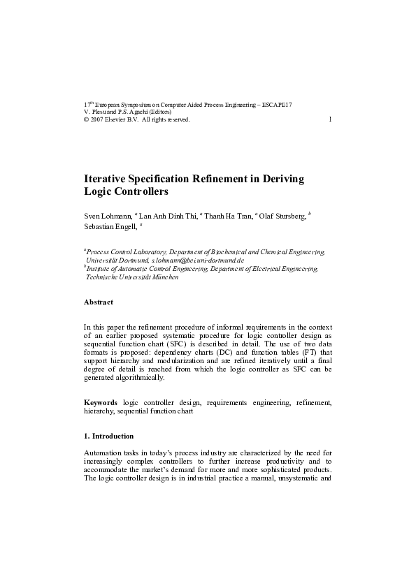 (PDF) Iterative Specification Refinement in Deriving Logic Controllers