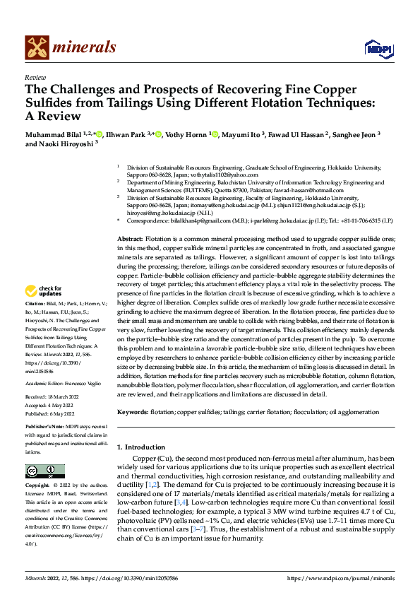 (PDF) The Challenges and Prospects of Recovering Fine Copper Sulfides from Tailings Using ...