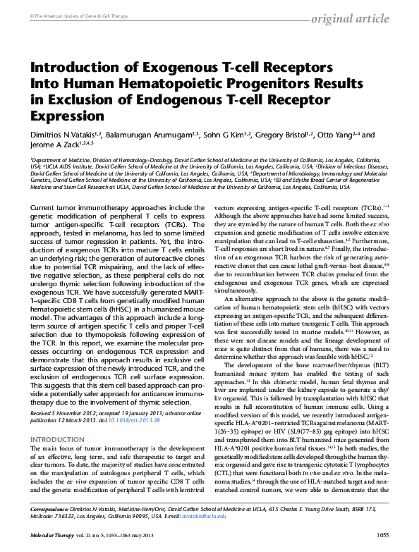 (PDF) Introduction of Exogenous T-cell Receptors Into Human ...