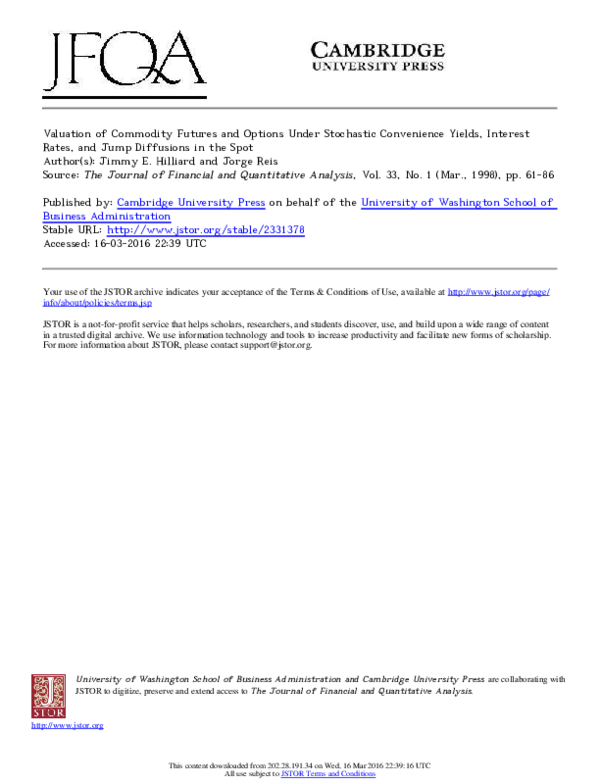 Pdf Valuation Of Commodity Futures And Options Under Stochastic Convenience Yields Interest