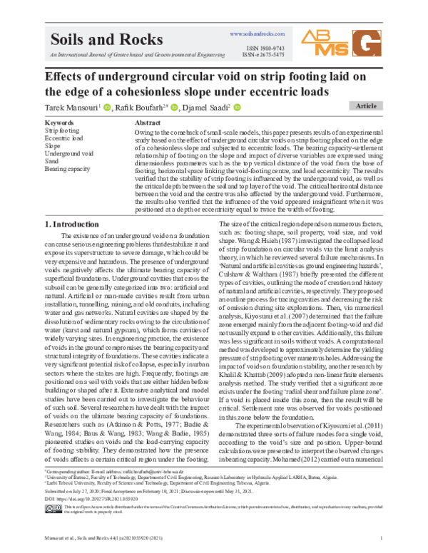 (PDF) Effects of underground circular void on strip footing laid on the ...