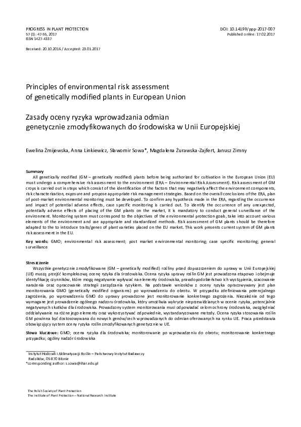 (PDF) Principles of environmental risk assessment of genetically ... (PDF) Principles of environmental risk assessment of genetically ...