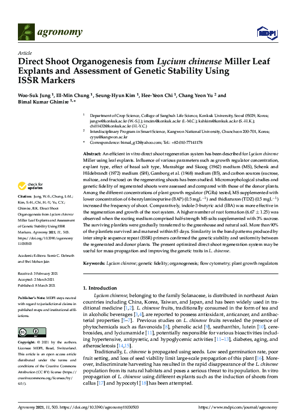 (PDF) Direct Shoot Organogenesis from Lycium chinense Miller Leaf ...