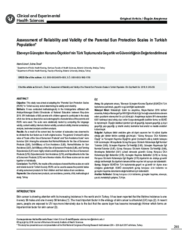 (PDF) Assessment of Reliability and Validity of the Parental Sun ...
