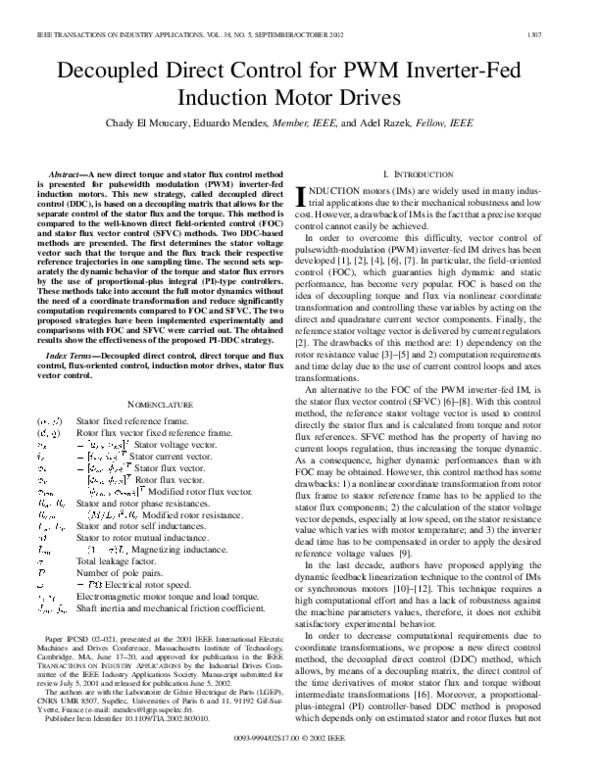 (PDF) Decoupled direct control for PWM inverter-fed induction motor drives