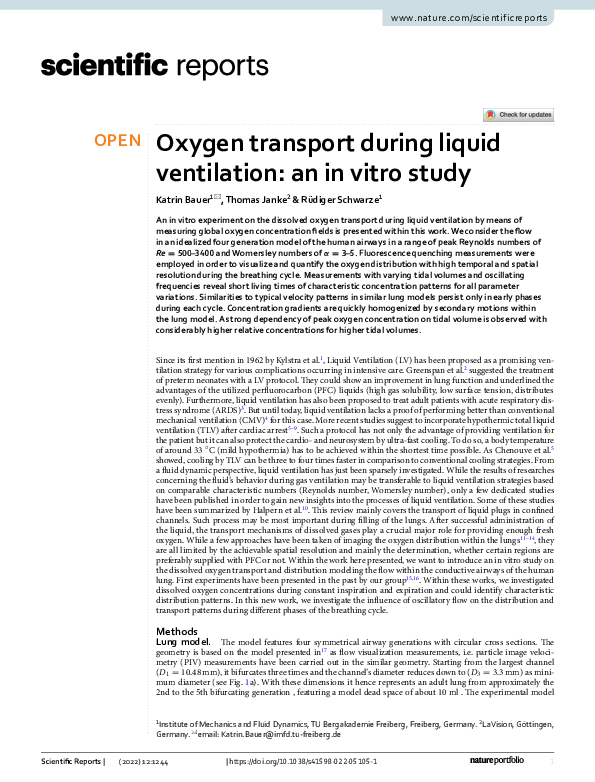 (PDF) Oxygen transport during liquid ventilation: an in vitro study
