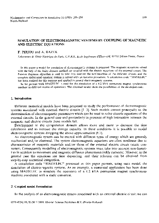 (PDF) Simulation of electromagnetic systems by coupling of magnetic and electric equations ...