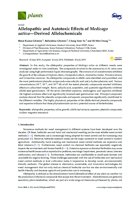 (PDF) Allelopathic and Autotoxic Effects of Medicago sativa—Derived ...