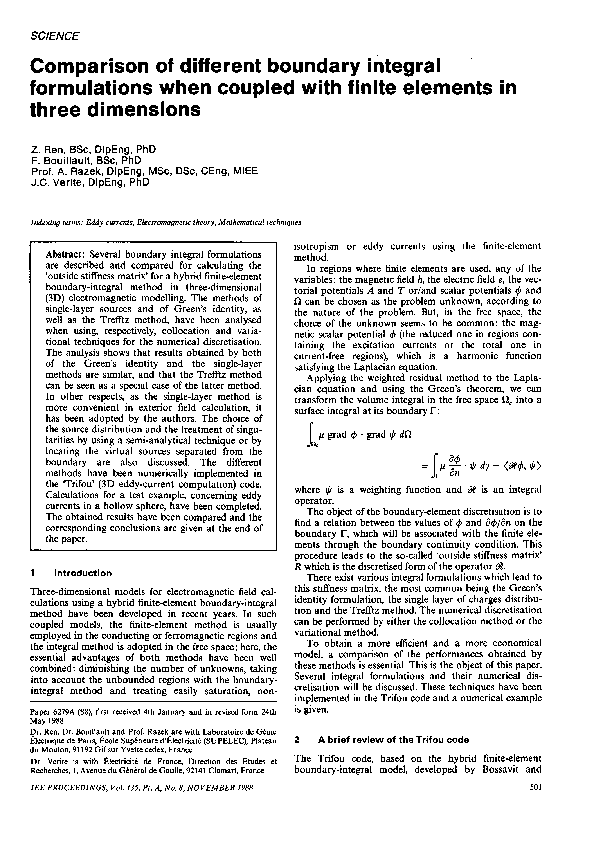 (PDF) Comparison of different boundary integral formulations when coupled with finite elements ...