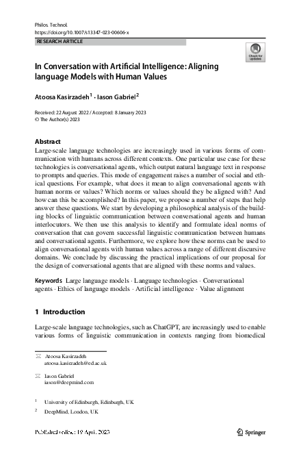 (PDF) In Conversation with Artificial Intelligence: Aligning language ...
