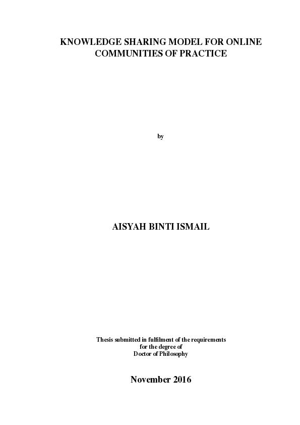 (PDF) Knowledge Sharing Model For Online Communities Of Practice