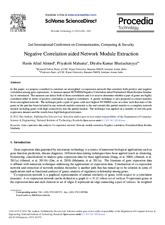 (PDF) Negative Correlation Aided Network Module Extraction | Dr. Hasin A. Ahmed - Academia.edu