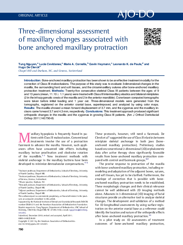 (PDF) Three-dimensional assessment of maxillary changes associated with bone anchored maxillary ...