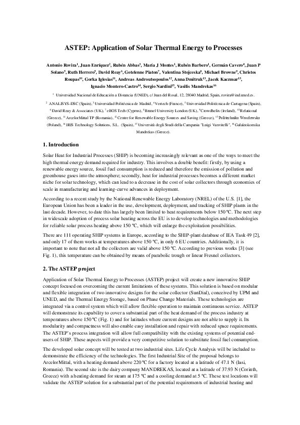 (PDF) ASTEP: Application of Solar Thermal Energy to Processes