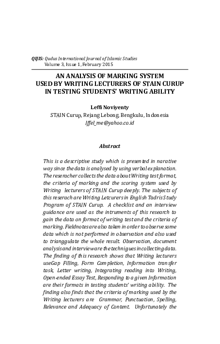 (PDF) An Analysis of Marking System Used by Writing Lecturers of Stain ...