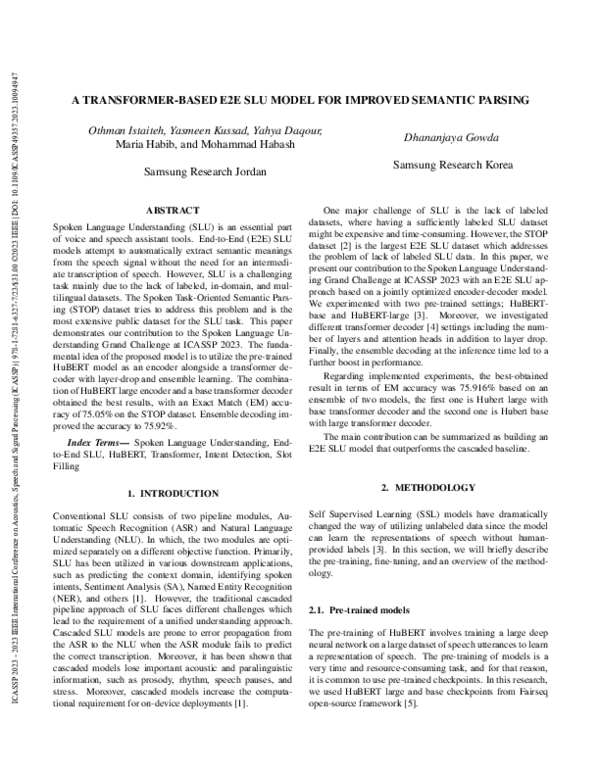 (PDF) A Transformer-Based E2E SLU Model for Improved Semantic Parsing