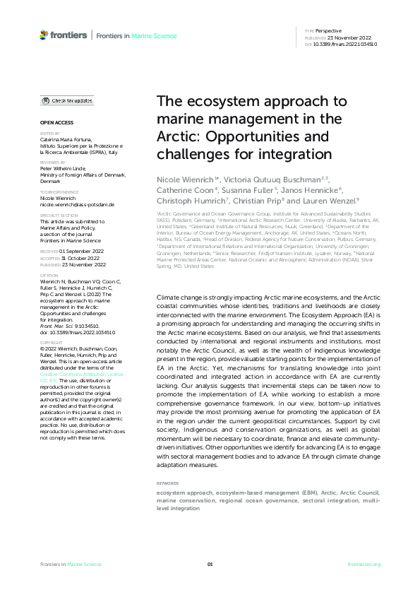 (PDF) The ecosystem approach to marine management in the Arctic ...