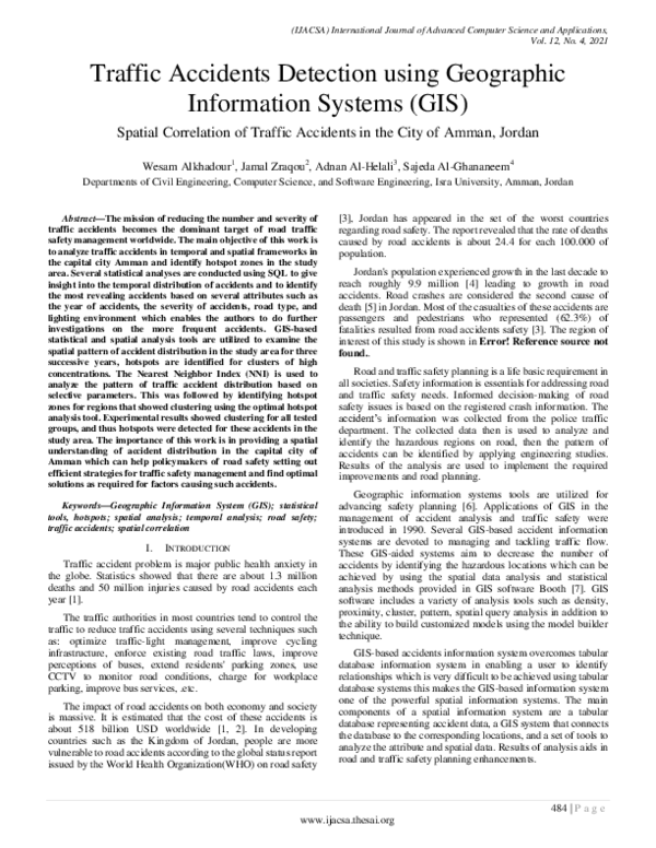 (PDF) Traffic Accidents Detection using Geographic Information Systems (GIS)