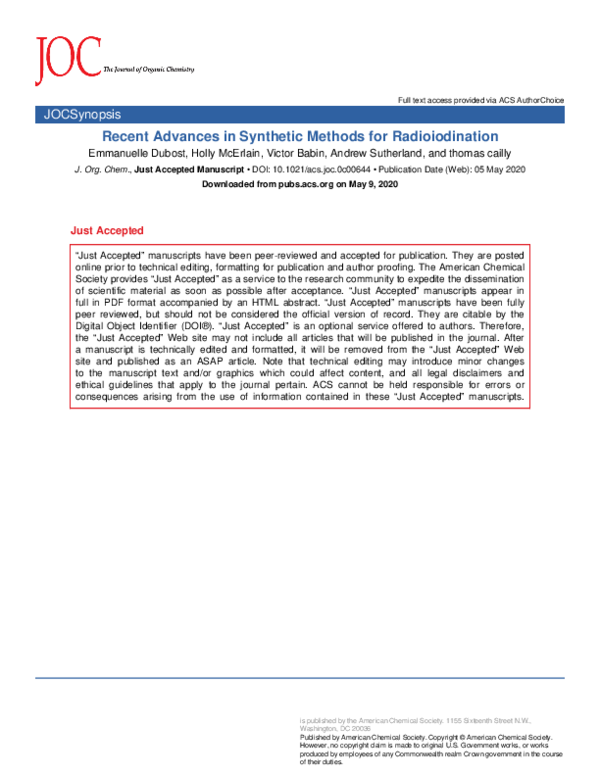 (PDF) Recent Advances in Synthetic Methods for Radioiodination (PDF) Recent Advances in Synthetic Methods for Radioiodination