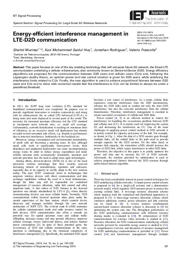 (PDF) Energy‐efficient interference management in LTE‐D2D communication | Valerio Frascolla ...