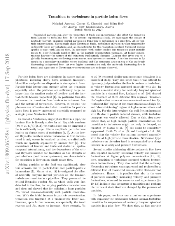 (PDF) Transition to Turbulence in Particle Laden Flows