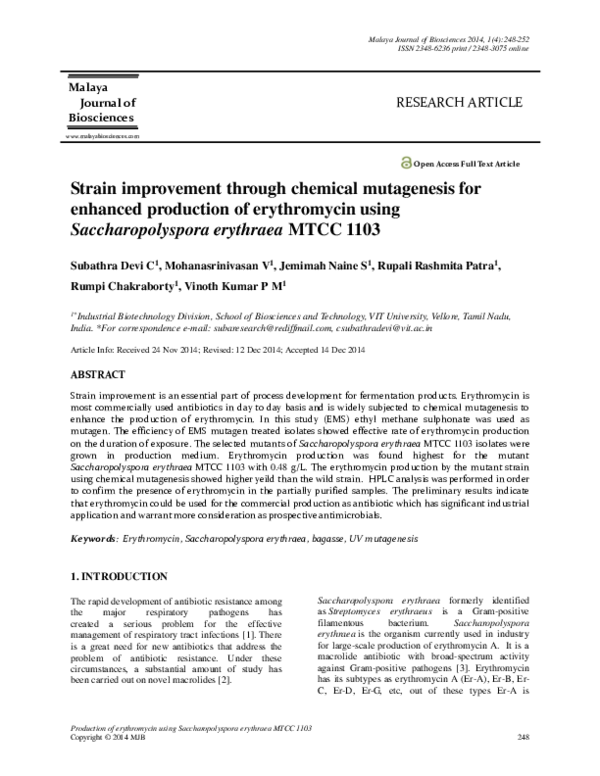 (PDF) Strain improvement through chemical mutagenesis for enhanced production of erythromycin ...
