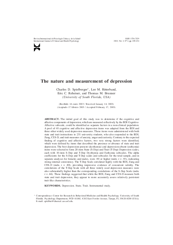 (PDF) The nature and measurement of depression