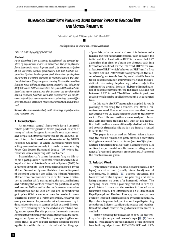 Pdf Humanoid Robot Path Planning Using Rapidly Explored Random Tree And Motion Primitives