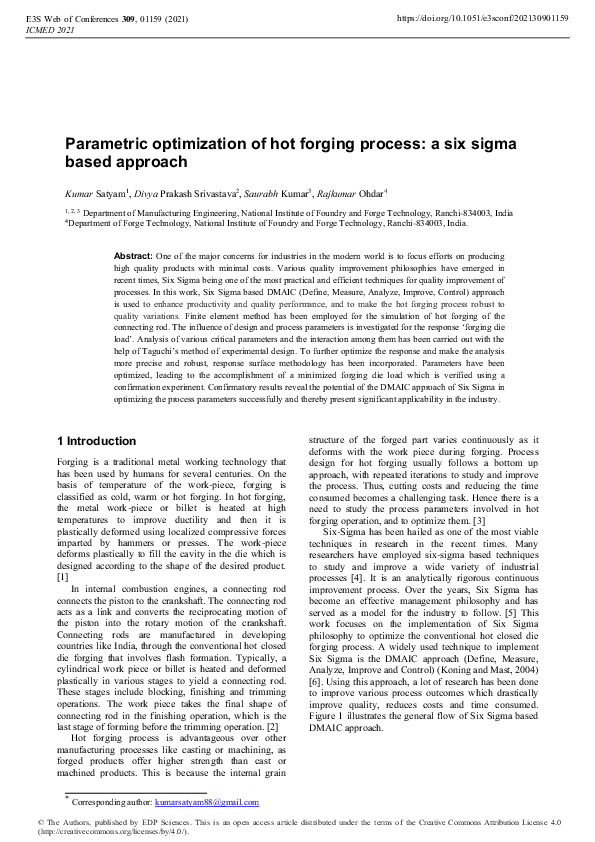 (PDF) Parametric optimization of hot forging process: a six sigma based approach | Kumar Satyam ...