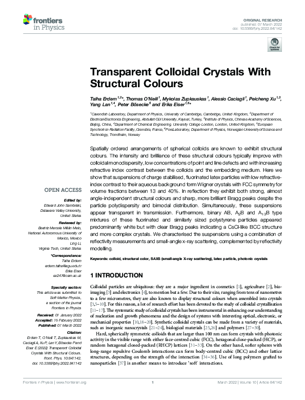 (PDF) Transparent Colloidal Crystals With Structural Colours