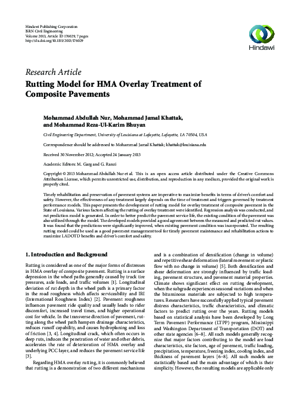 (PDF) Rutting Model for HMA Overlay Treatment of Composite Pavements