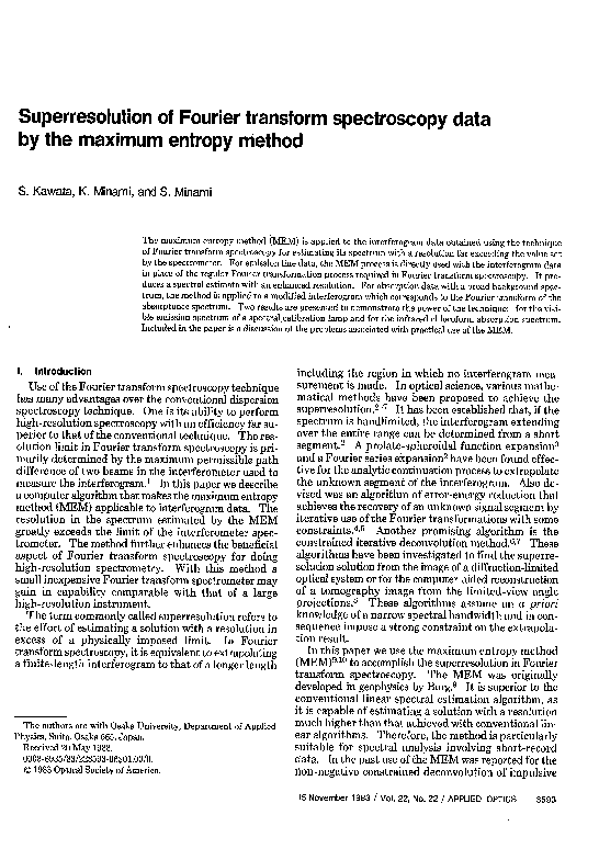 (PDF) Superresolution of Fourier transform spectroscopy data by the maximum entropy method