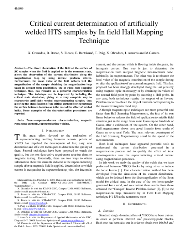 (PDF) Critical Current Determination of Artificially Welded HTS Samples ...