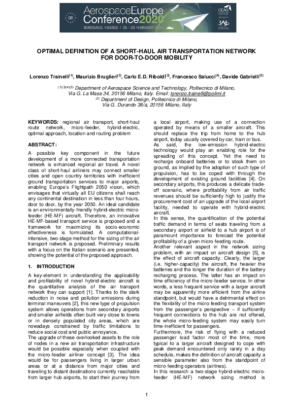 (PDF) Optimal Definition of a Short-Haul Air Transportation Network for ...