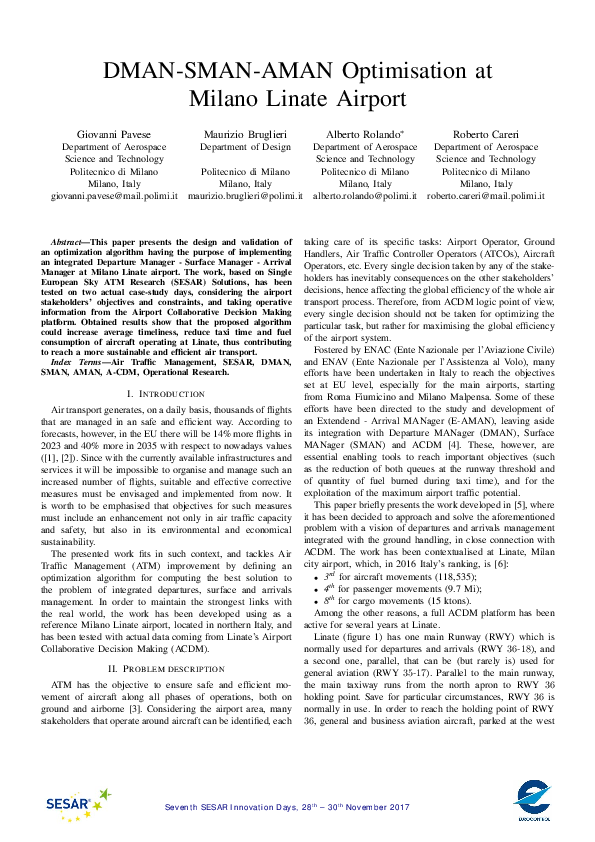 (PDF) DMAN-SMAN-AMAN Optimisation at Milano Linate Airport