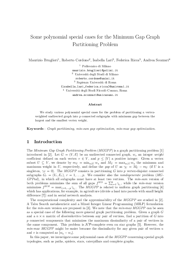 Pdf Some Polynomial Special Cases For The Minimum Gap Graph Partitioning Problem Maurizio