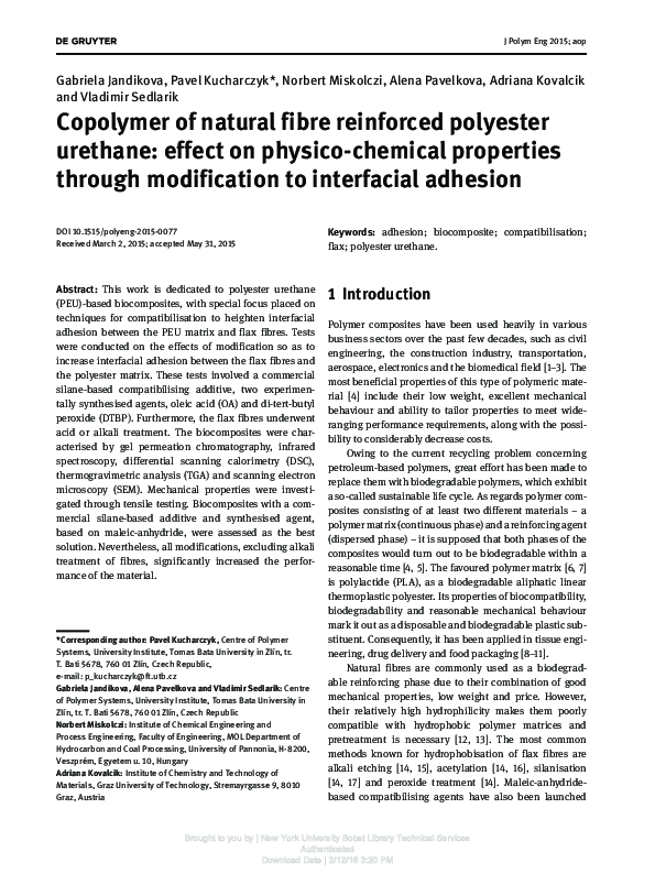 (PDF) Copolymer of natural fibre reinforced polyester urethane: effect ...