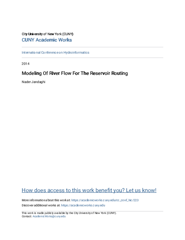 (PDF) Modeling Of River Flow For The Reservoir Routing