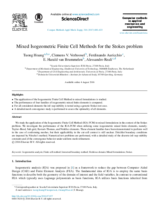 (PDF) Mixed Isogeometric Finite Cell Methods for the Stokes problem